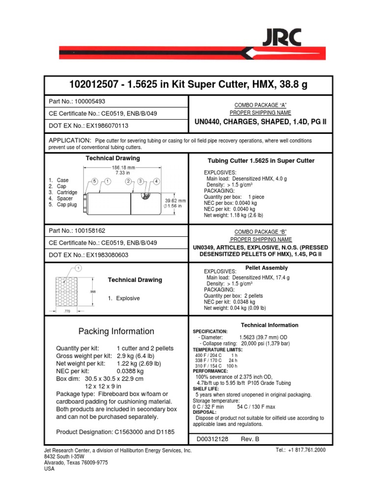 102012507 - 1.5625 in Kit Super Cutter, HMX, 38.8 g | PDF | Pipe (Fluid ...