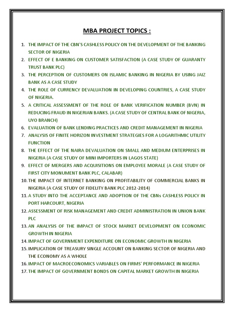 Mba Project Topics | PDF | Nigeria | Banks