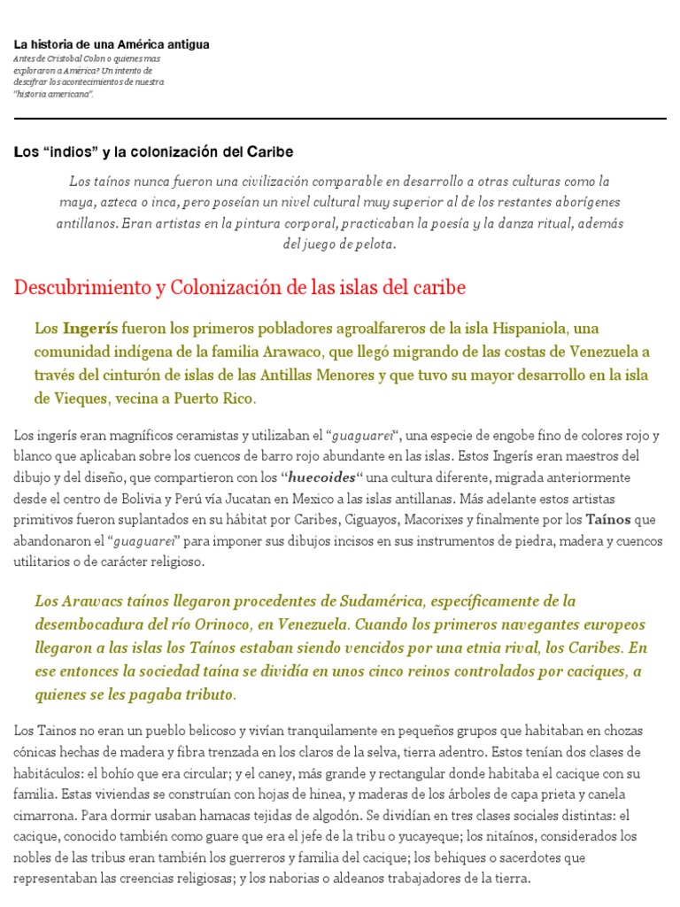 Los "Indios" y La Colonización Del Caribe - La Historia de Una América ...