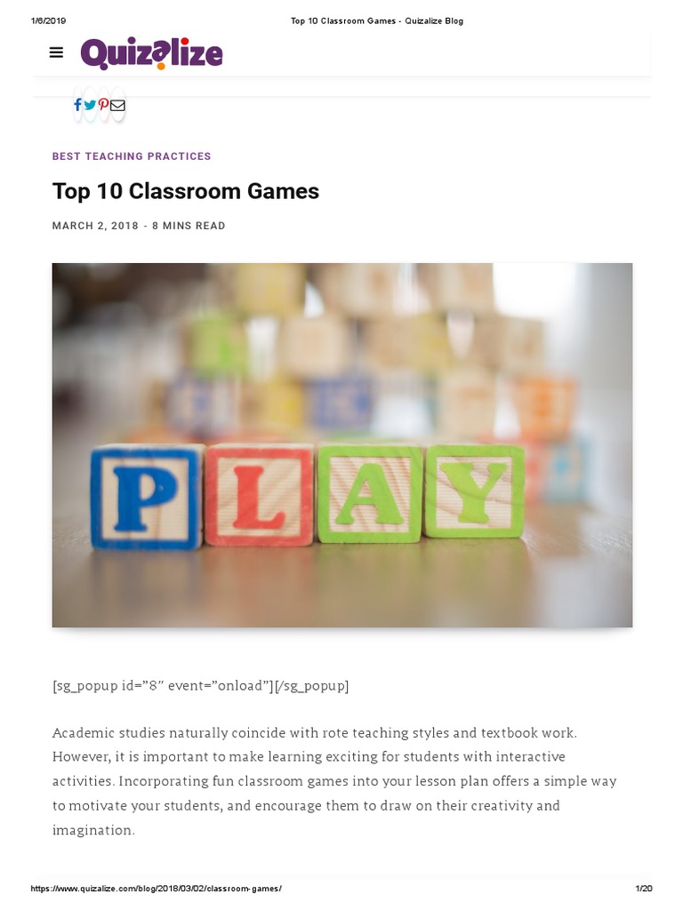 Top 10 Classroom Games - Quizalize Blog | PDF | Classroom | Quiz