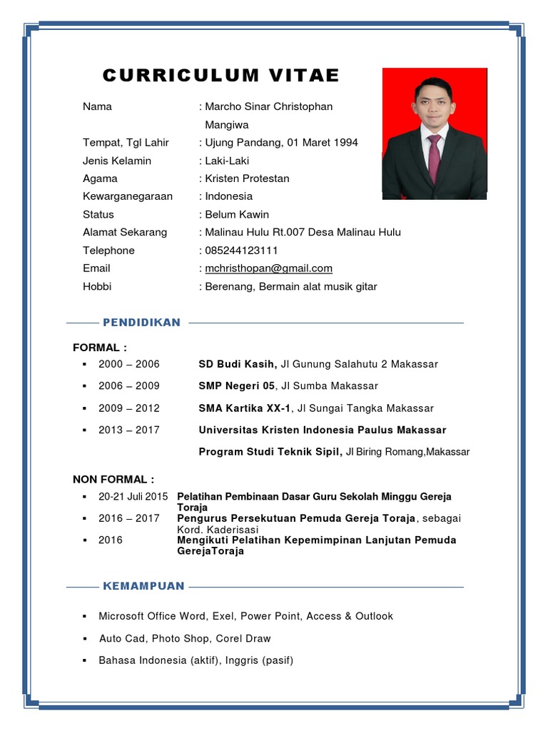 Curriculum Vitae Marcho Sinar Christophan | PDF