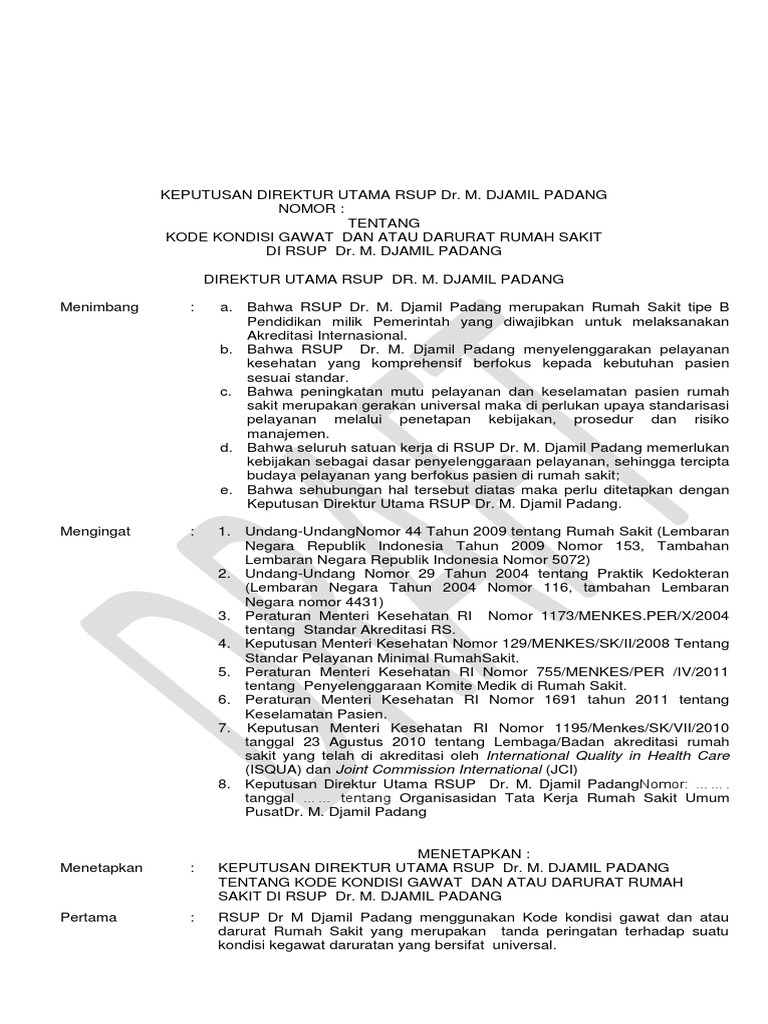 SK Kode Kegawatdaruratan Rs Ok | PDF