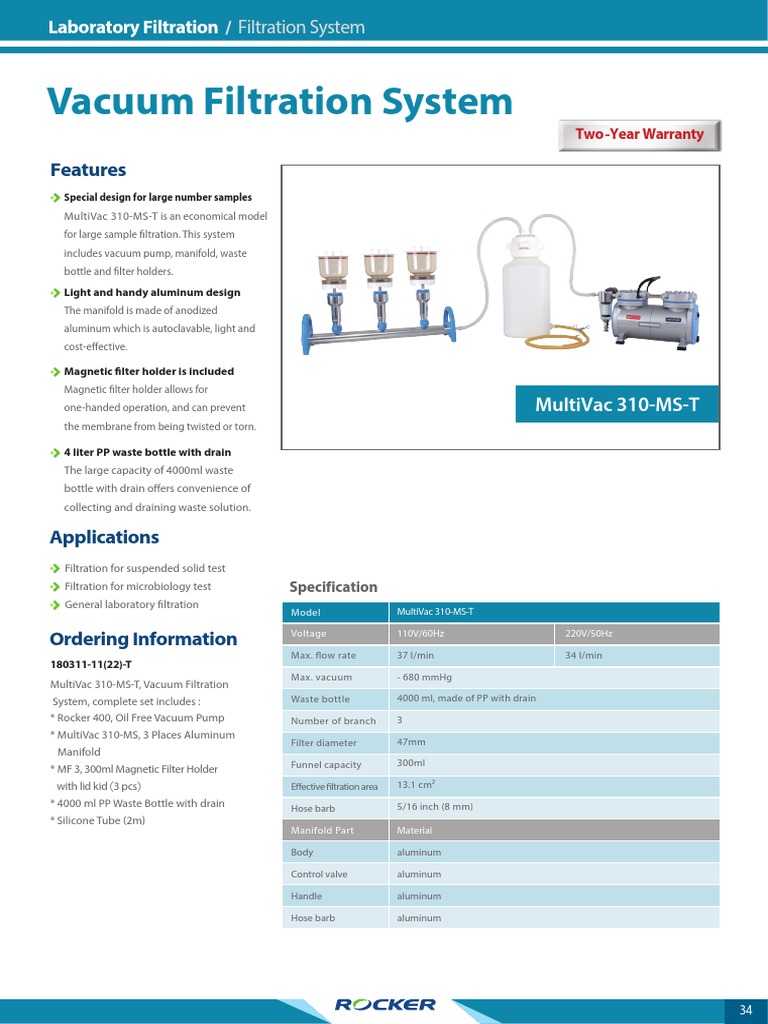 Rocker Scientific Laboratory Vacuum Filtration System MultiVac 310-MS-T ...