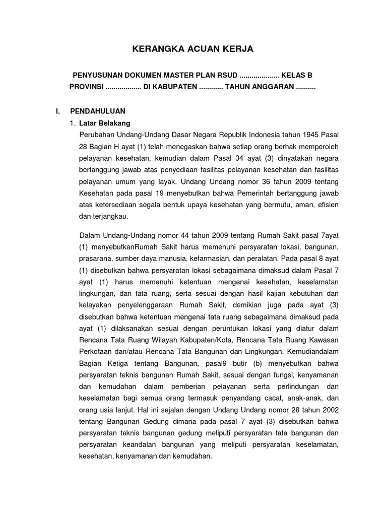 KAK Master Plan RS Maluku Utara | PDF