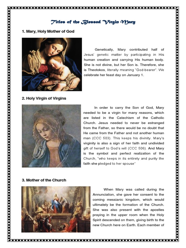 An Exploration of Catholic Titles of Honor for the Blessed Virgin Mary ...
