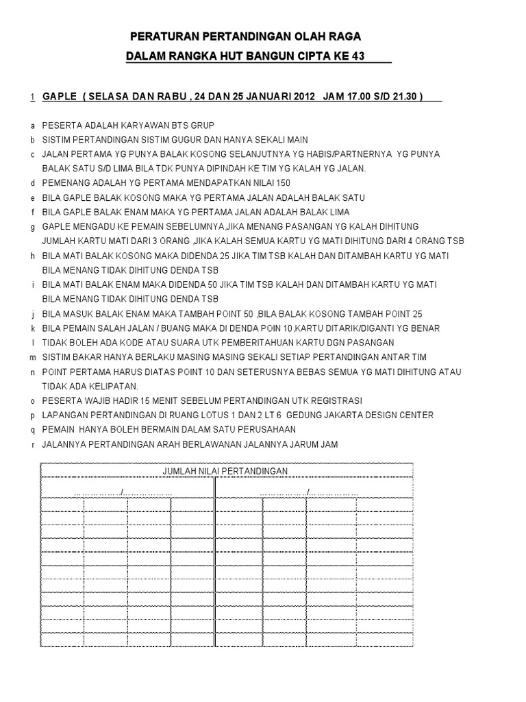 Peraturan Lomba Gaple Por-Gaple1 | PDF