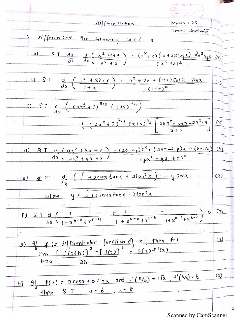 Differentiation Test | PDF