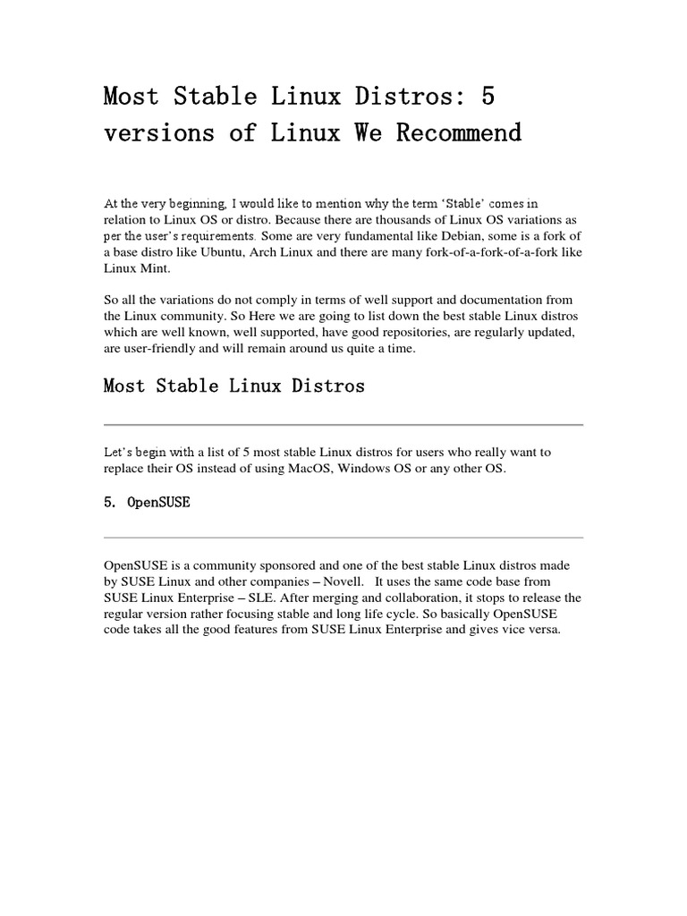 Most Stable Linux Distros | PDF | Linux | Linux Distribution