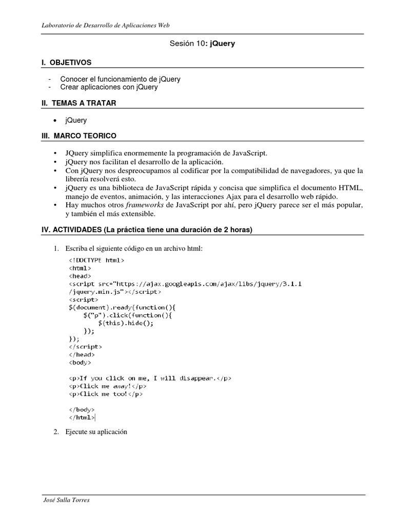 DAW Lab10 Jquery PDF | PDF | J Query | Script Java