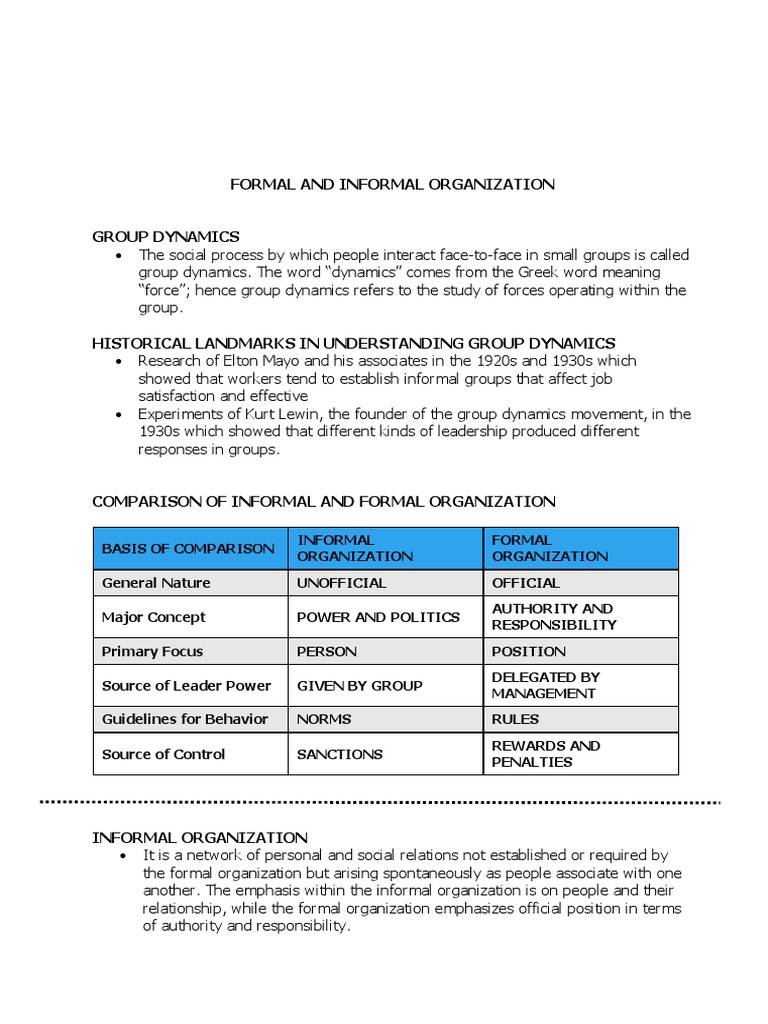 Formal and Informal Organization | PDF | Leadership | Motivation