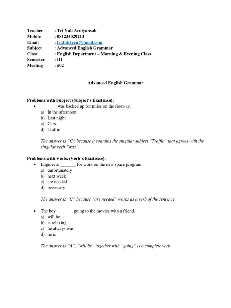 Problem of Verb | PDF | Verb | Syntactic Relationships