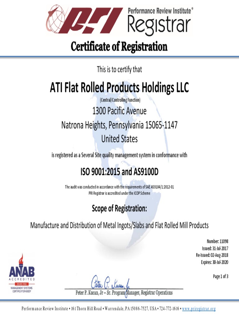 ATI ISO Certificate | PDF | Evaluation | Production And Manufacturing
