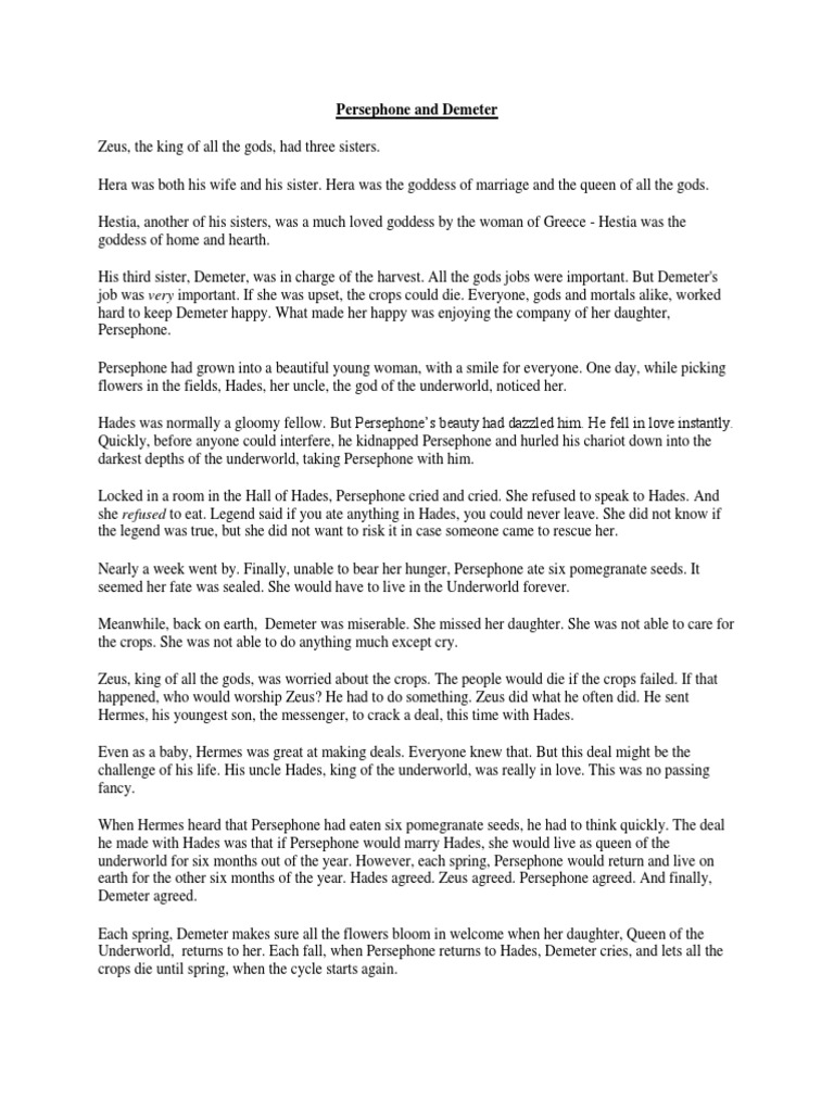 Persephone and Demeter | PDF | Persephone | Hades