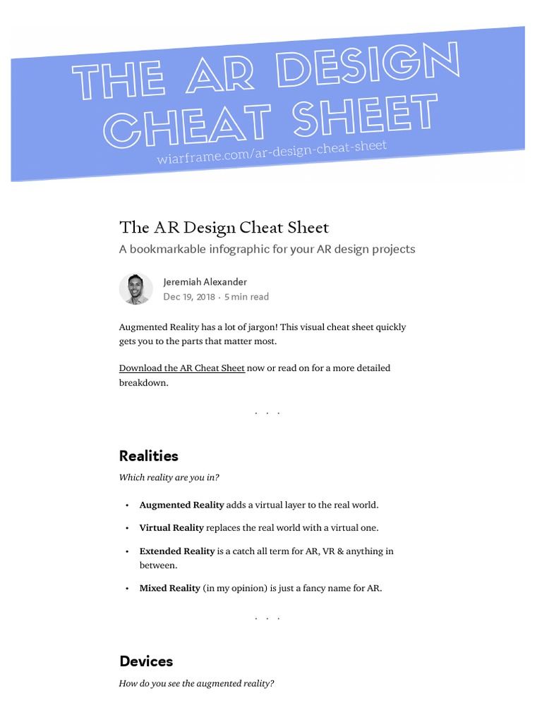 The AR Design Cheat Sheet - Prototypr | PDF | Augmented Reality ...