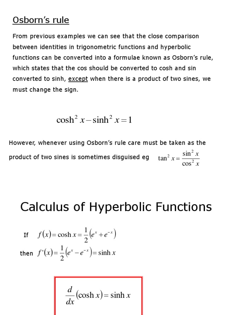 Calculus of Hyperbolic Functions | PDF | Sine | Trigonometric Functions