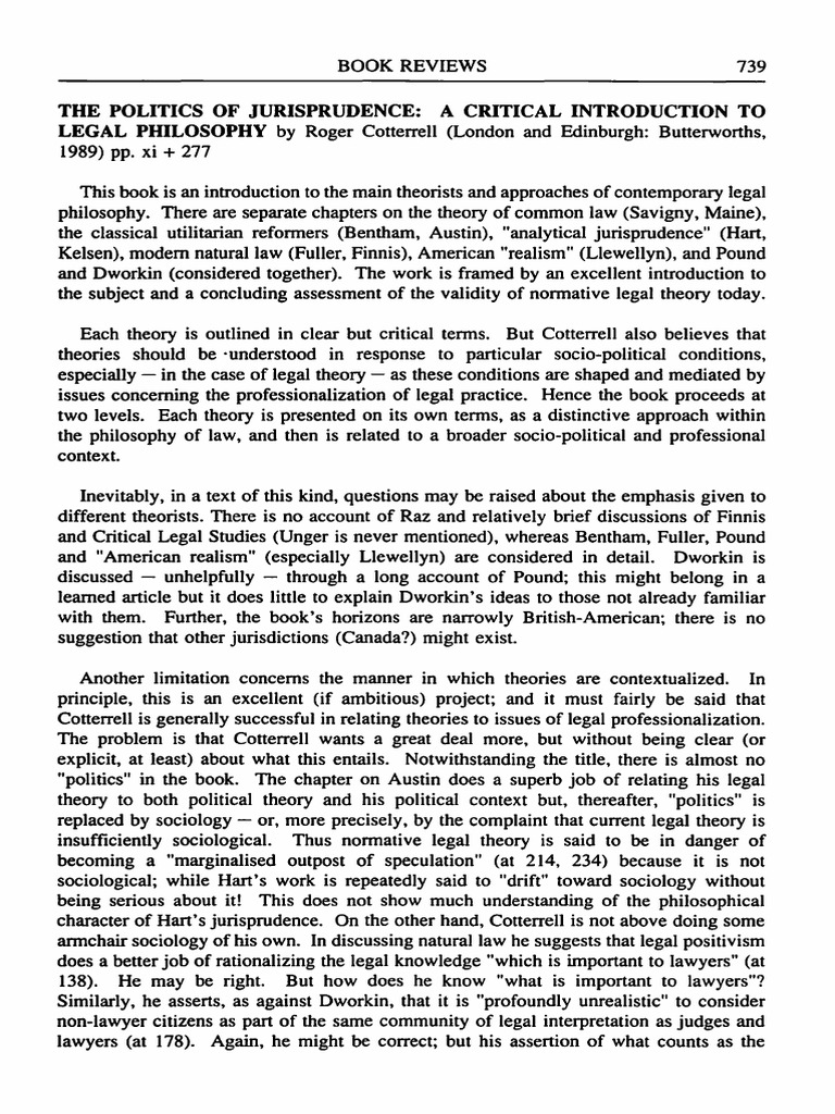 THE POLITICS OF JURISPRUDENCE by Roger Cotterrell | PDF | Jurisprudence | Sociological Theories