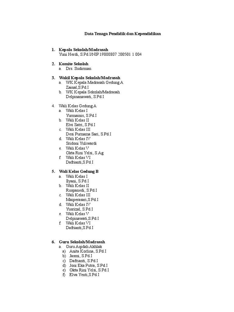 Data Tenaga Pendidik Dan Kependidikan | PDF