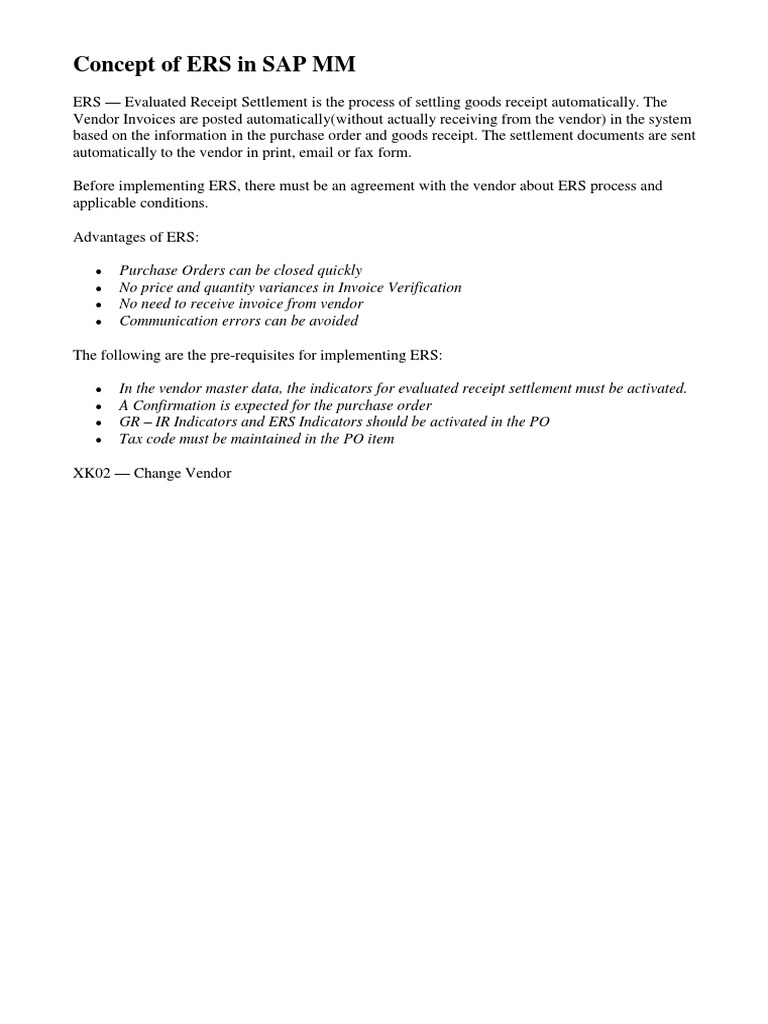 Concept of ERS in SAP MM | PDF | Invoice | Receipt