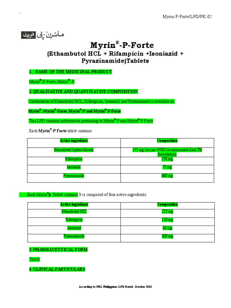 LPD - Myrin P Forte (Pakistan) | PDF | Dose (Biochemistry) | Chemistry
