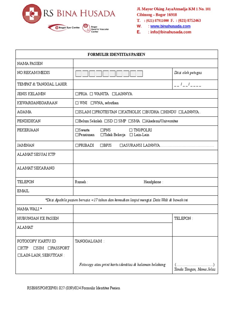 Formulir Identitas Pasien | PDF