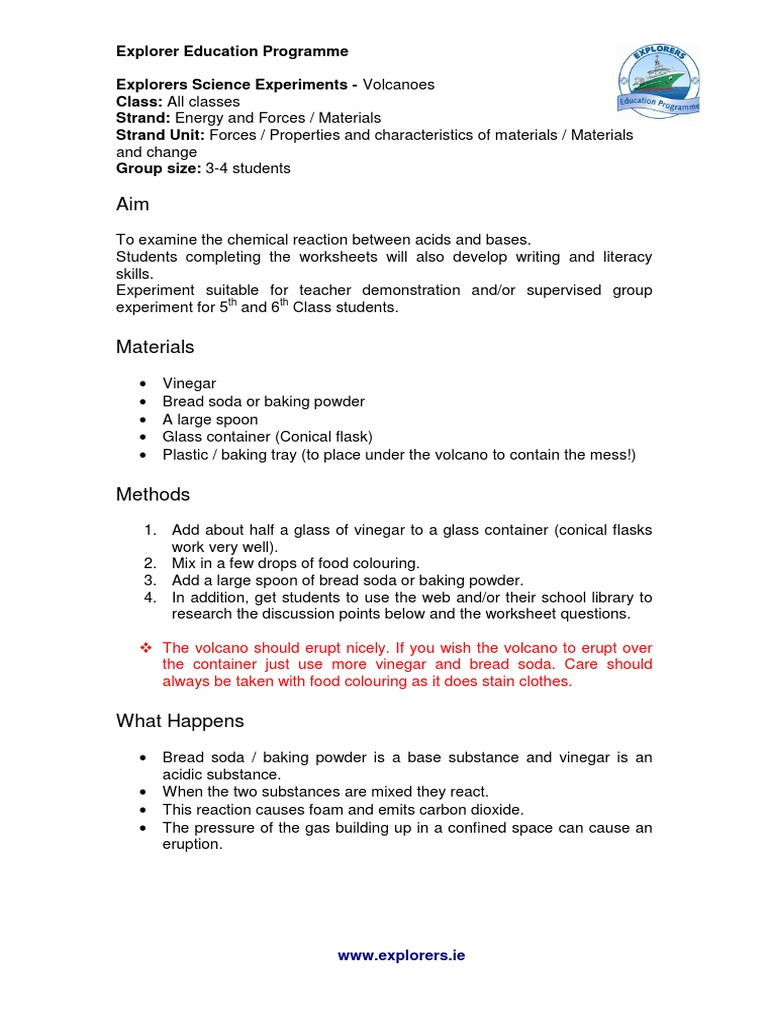 Volcanoes-Experiment & Worksheet | PDF | Sodium Bicarbonate | Sodium ...