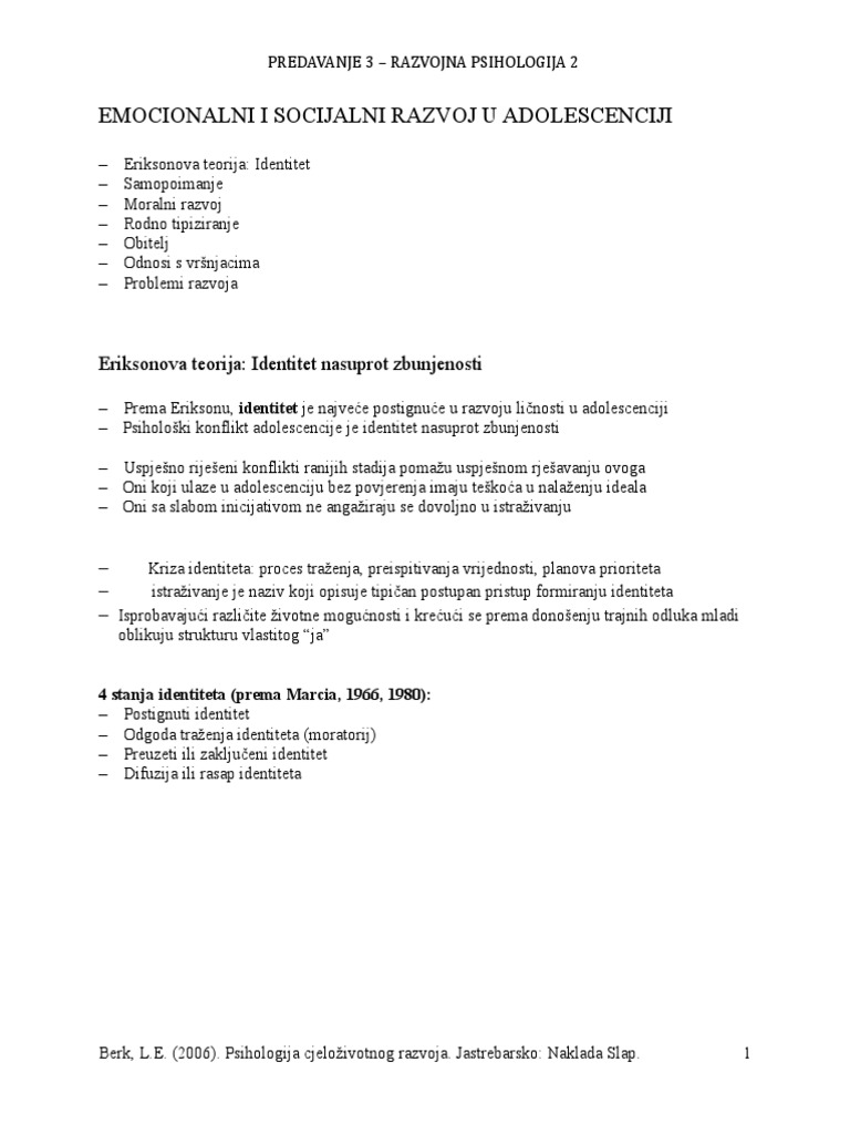 3.emocionalni I Socijalni Razvoj U Adolescenciji | PDF