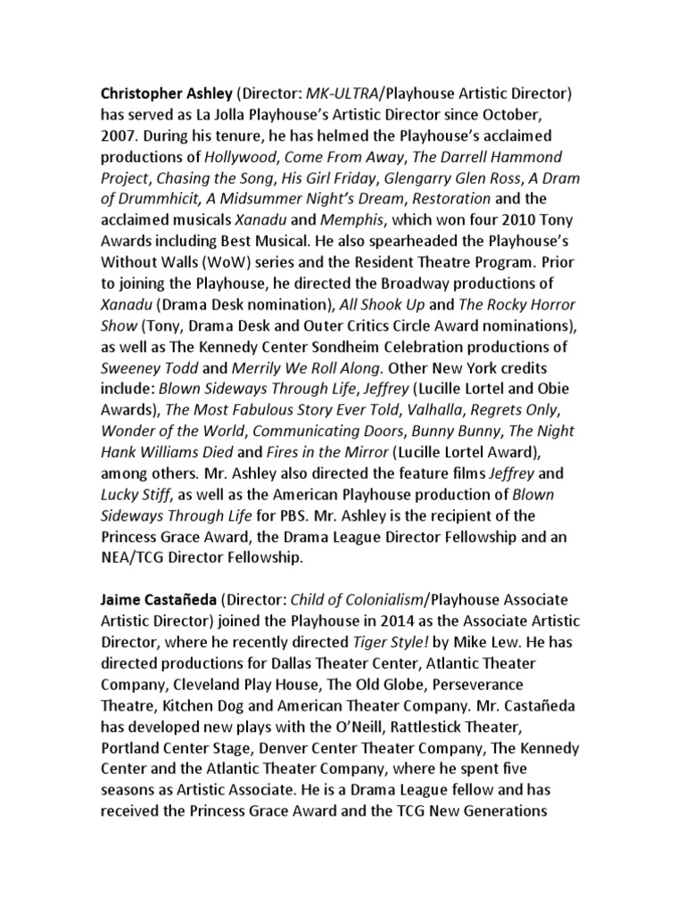 DNA 2017 Creative Team Bios | Download Free PDF | Theatre | Performing Arts