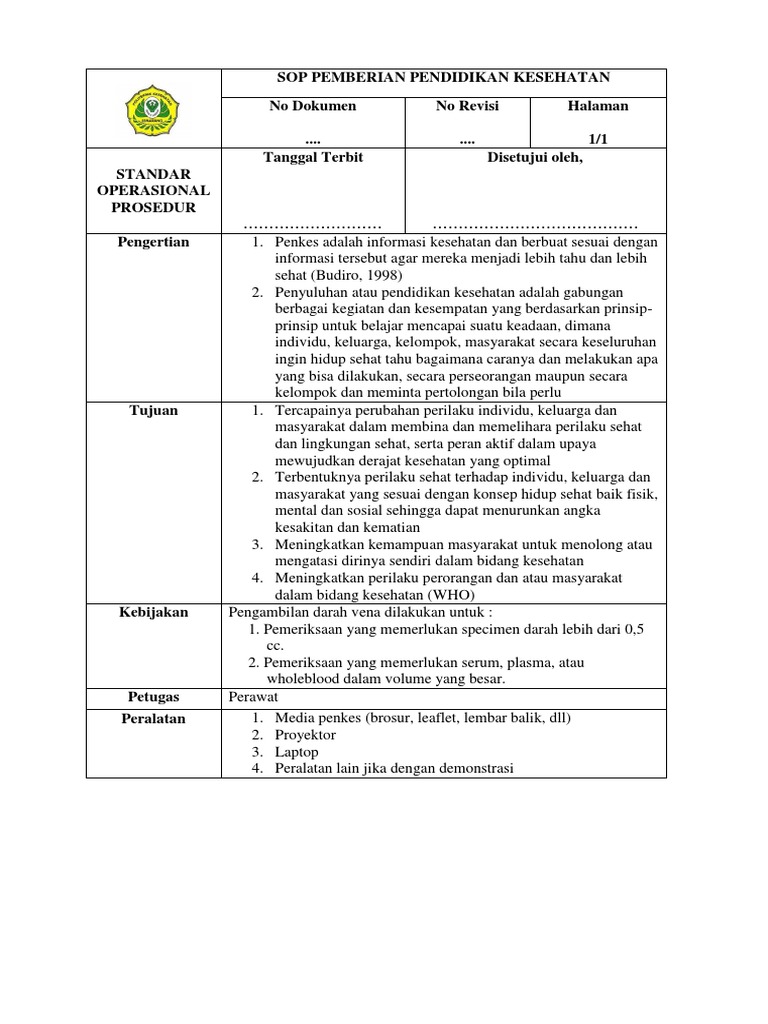 Sop Pendidikan Kesehatan | PDF | Pengembangan Diri | Kesehatan Holistik
