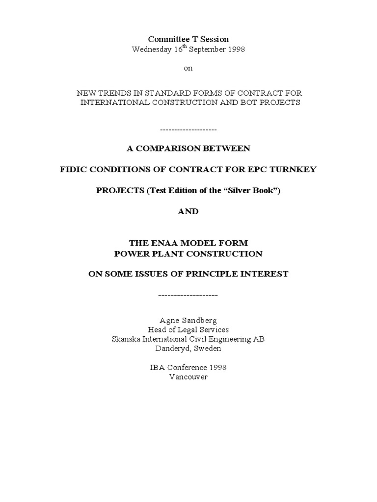 A Comparison Between Silver Book and The Enaa Model Form PDF | PDF ...