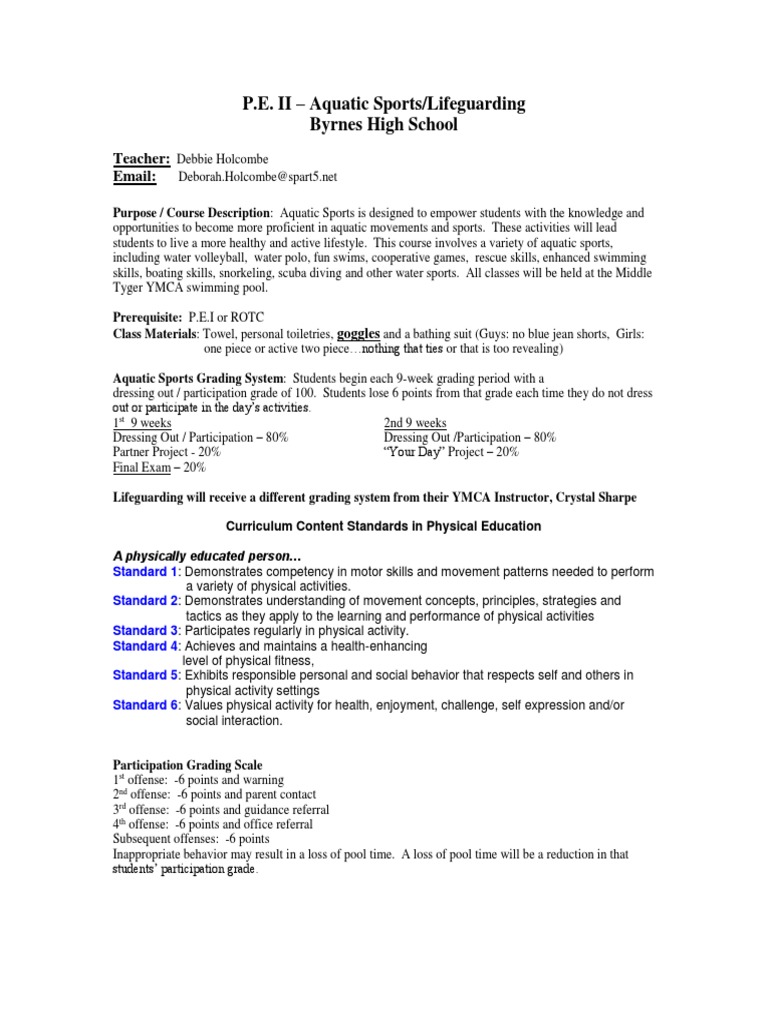 Aquatic Sports Syllabus | PDF | Physical Education | Swimming Pool