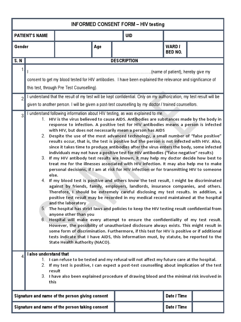 Informed Consent HIV | Diagnosis Of Hiv/Aids | Hiv