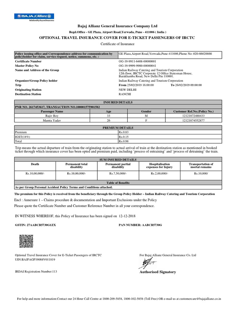 NDLS-RNC Policy Details Bajaj Allianz PDF | PDF | Arbitral Tribunal | Arbitration
