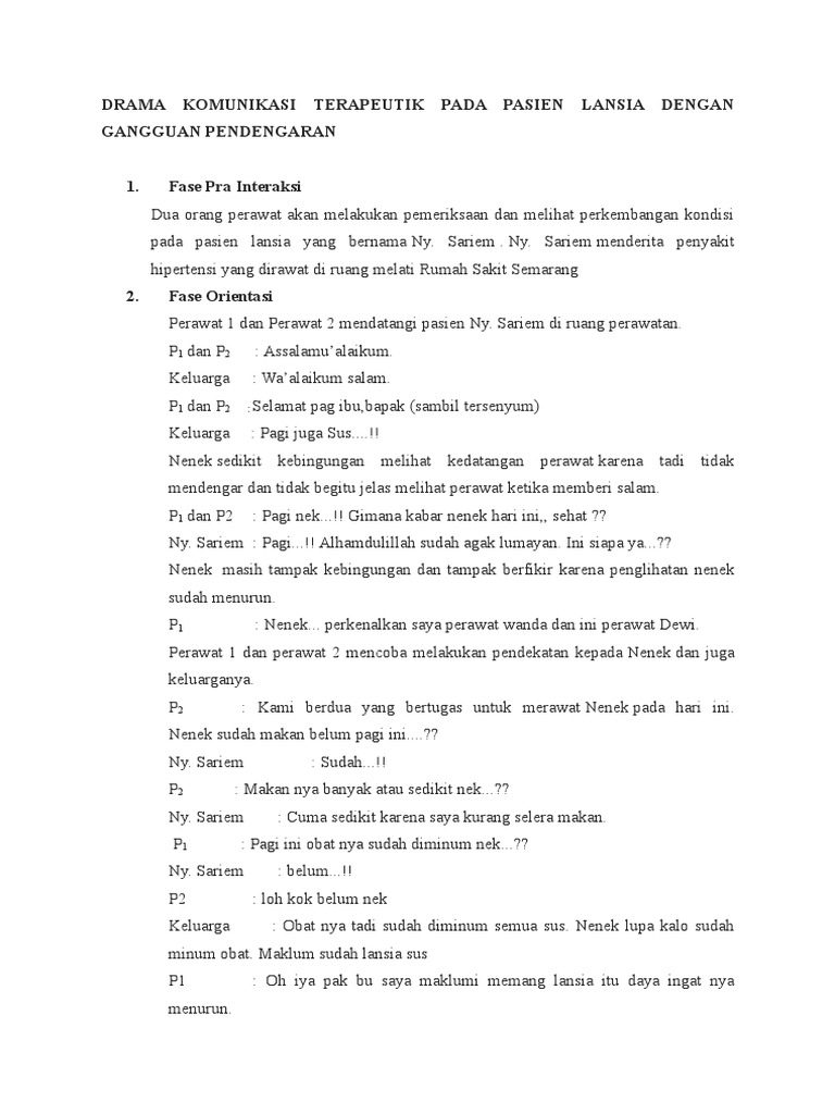 Drama Komunikasi Terapeutik Pada Pasien Lansia Dengan Gangguan Pendengaran | PDF