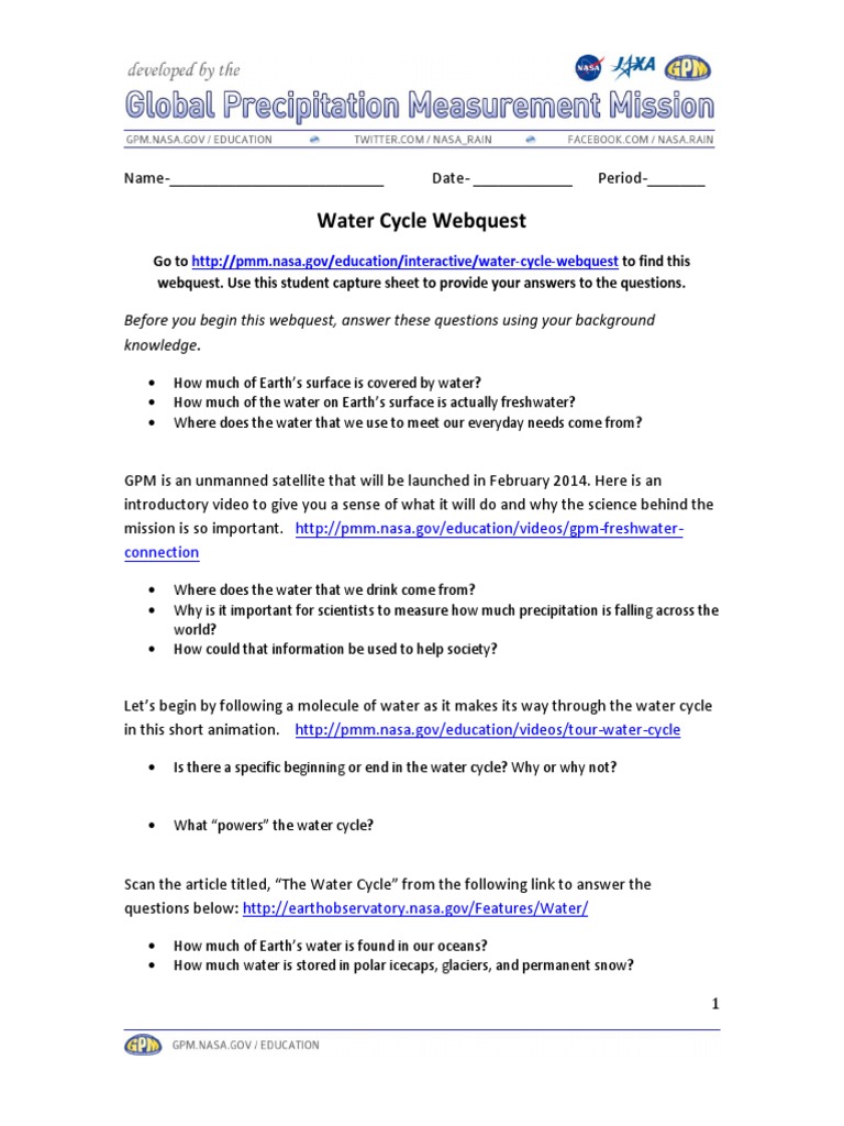 Water Cycle Webquest Student Capture Sheet | Download Free PDF | Water ...