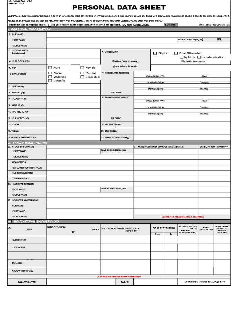 PDS CS Form No. 212 Revised Personal Data Sheet 2 | PDF | Crime ...