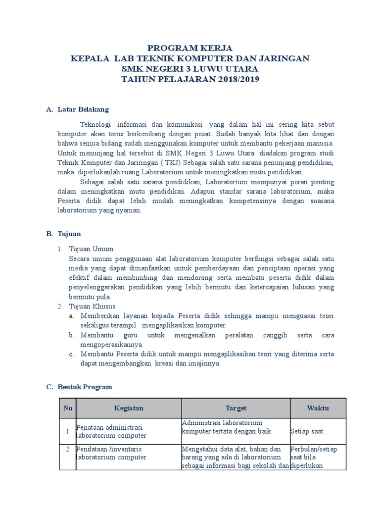 Program Kerja TKJ | PDF
