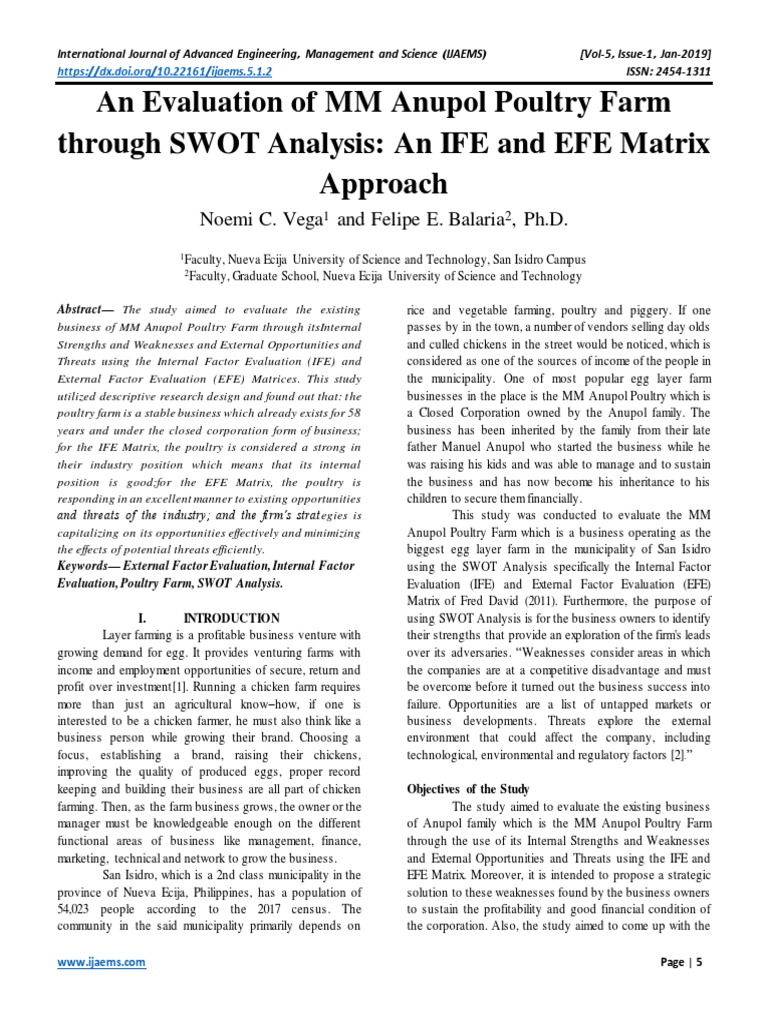 An Evaluation of MM Anupol Poultry Farm Through SWOT Analysis: An IFE ...