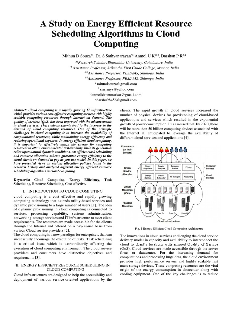 A Study On Energy Efficient Resource Scheduling Algorithms in Cloud Computing | PDF | Cloud ...