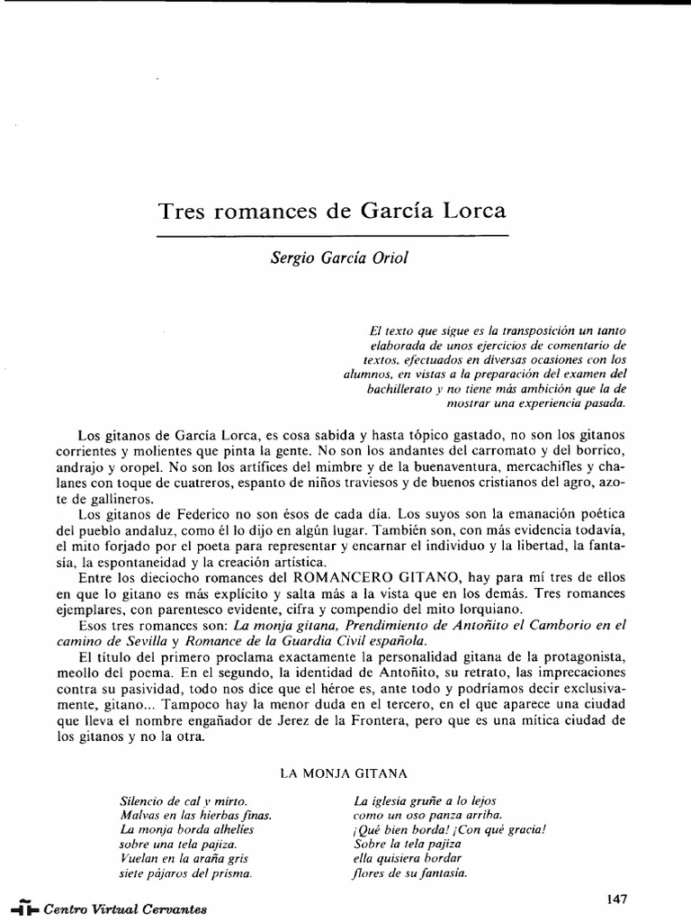 Análisis de Tres Romances de Lorca | PDF | Federico García Lorca ...