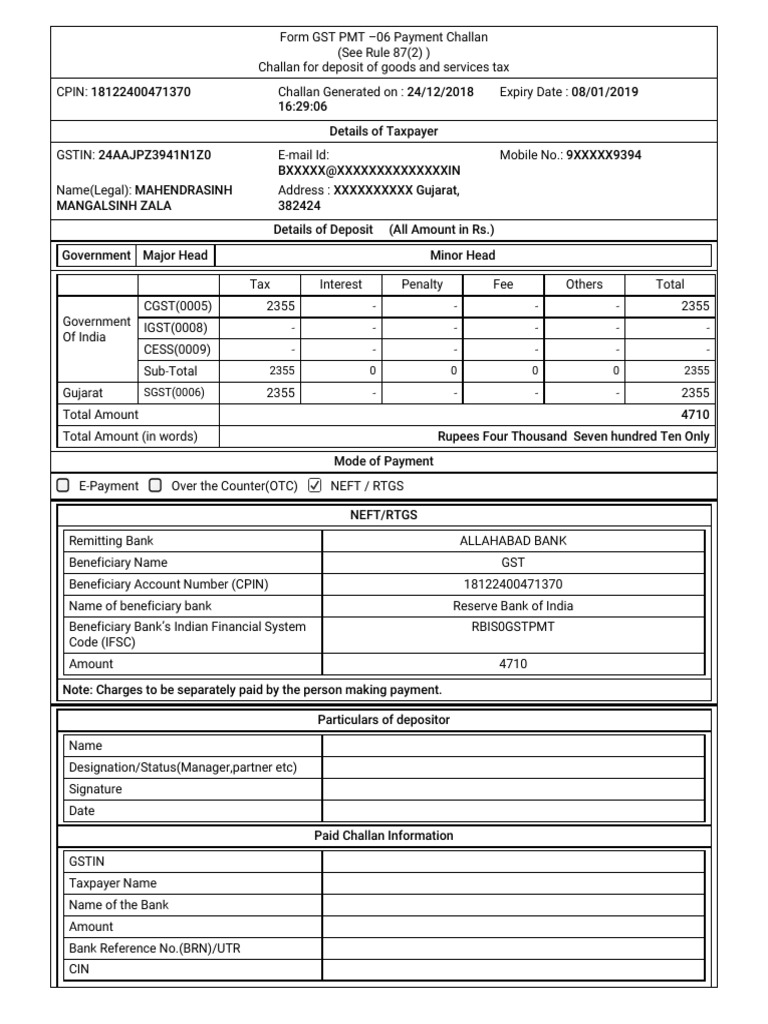 GST - Payment Challan | PDF | Cheque | Debit Card