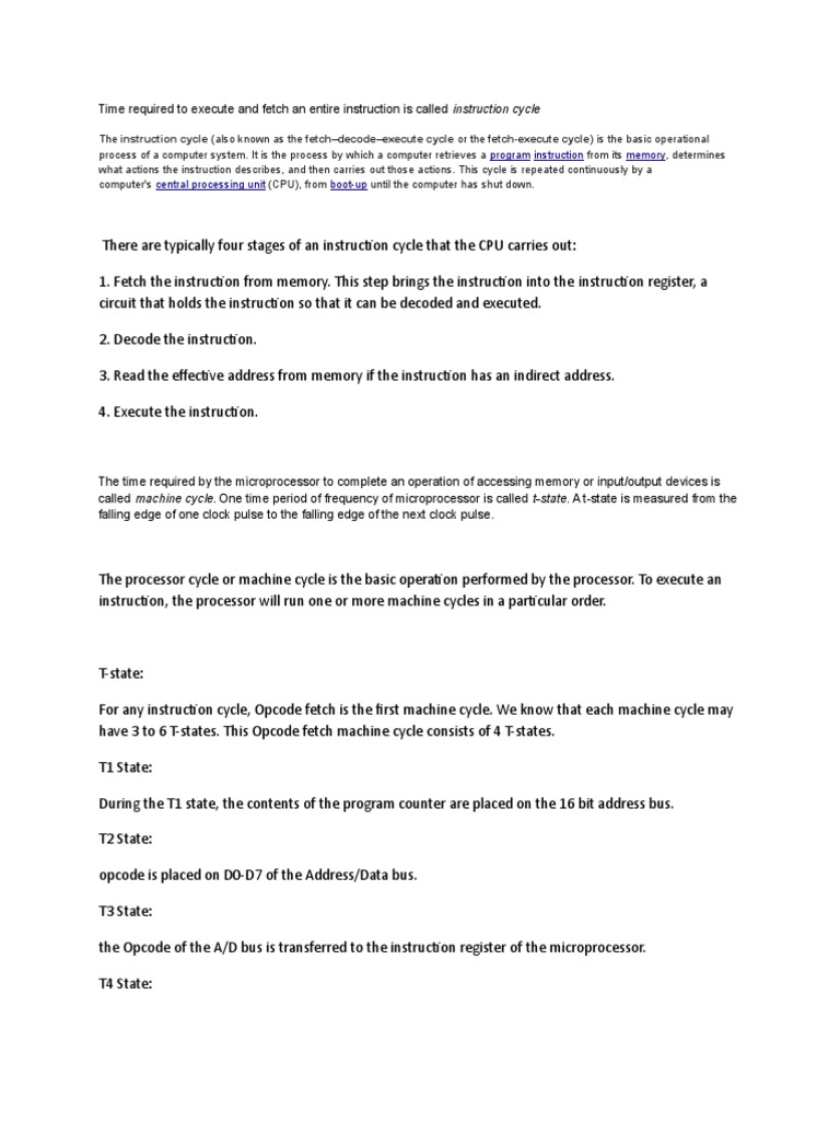 Instruction cycle time | PDF | Central Processing Unit | Input/Output