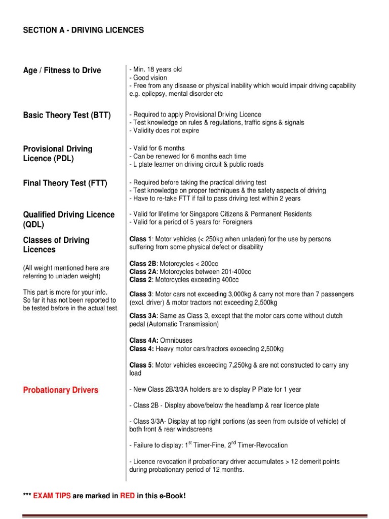 Basic Theory Test Singapore Notes | PDF