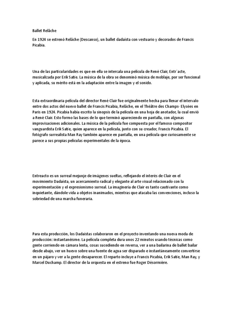 Ballet Relâche | PDF | Movimientos de arte | Estética