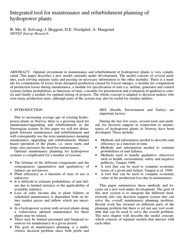 Integrated Maintenance Planning for Hydropower | PDF | Mathematical ...