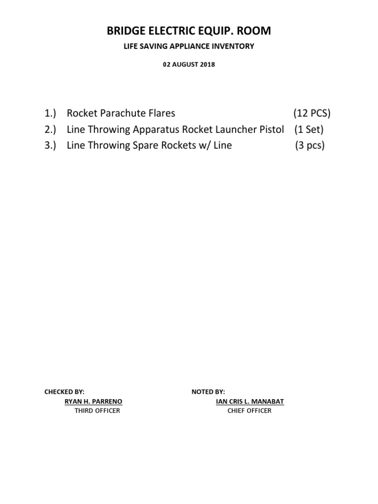 Bridge Locker Inventory | PDF