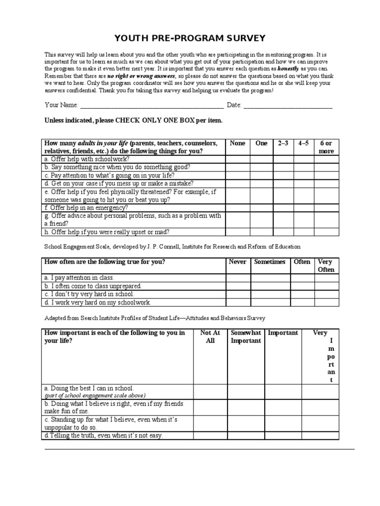 Pre - Program Assessment | Download Free PDF | Learning | Behavior ...