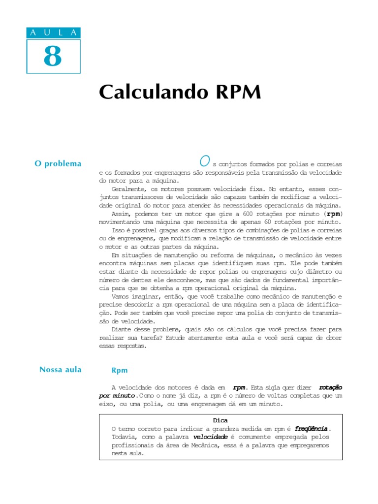 Aula 08 - Calculando RPM | PDF | Engenharia Mecânica | Física