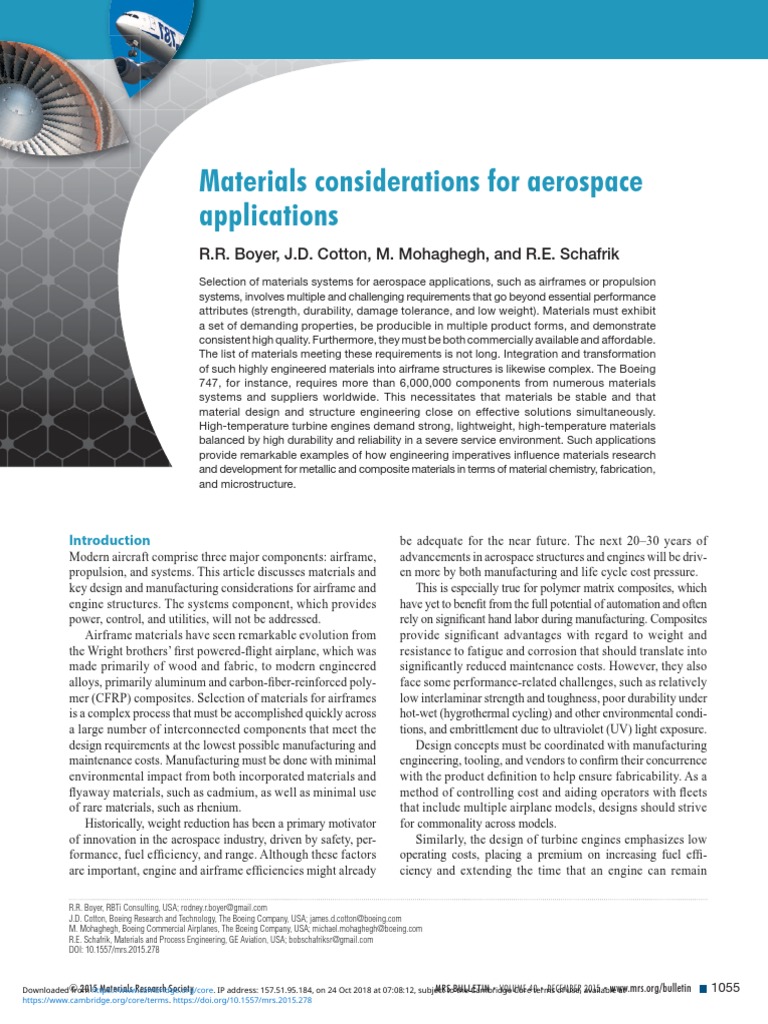 Materials Considerations For Aerospace Applications | PDF | Strength Of ...