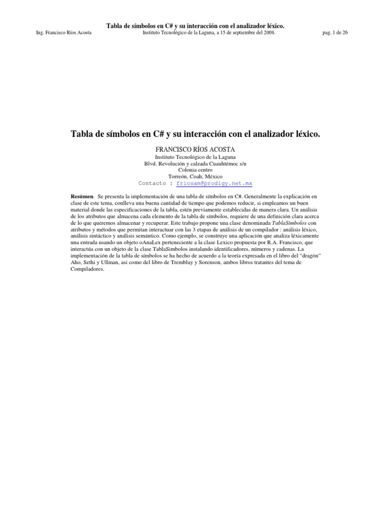 Tabla Simbolos Interaccion Analizador Lexico | PDF | C Sharp (lenguaje ...