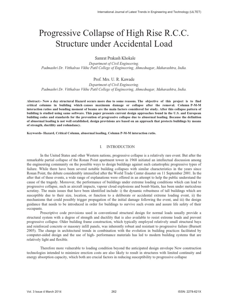 Progressive Collapse of High Rise R.C.C. Structure Under Accidental Load | Download Free PDF ...